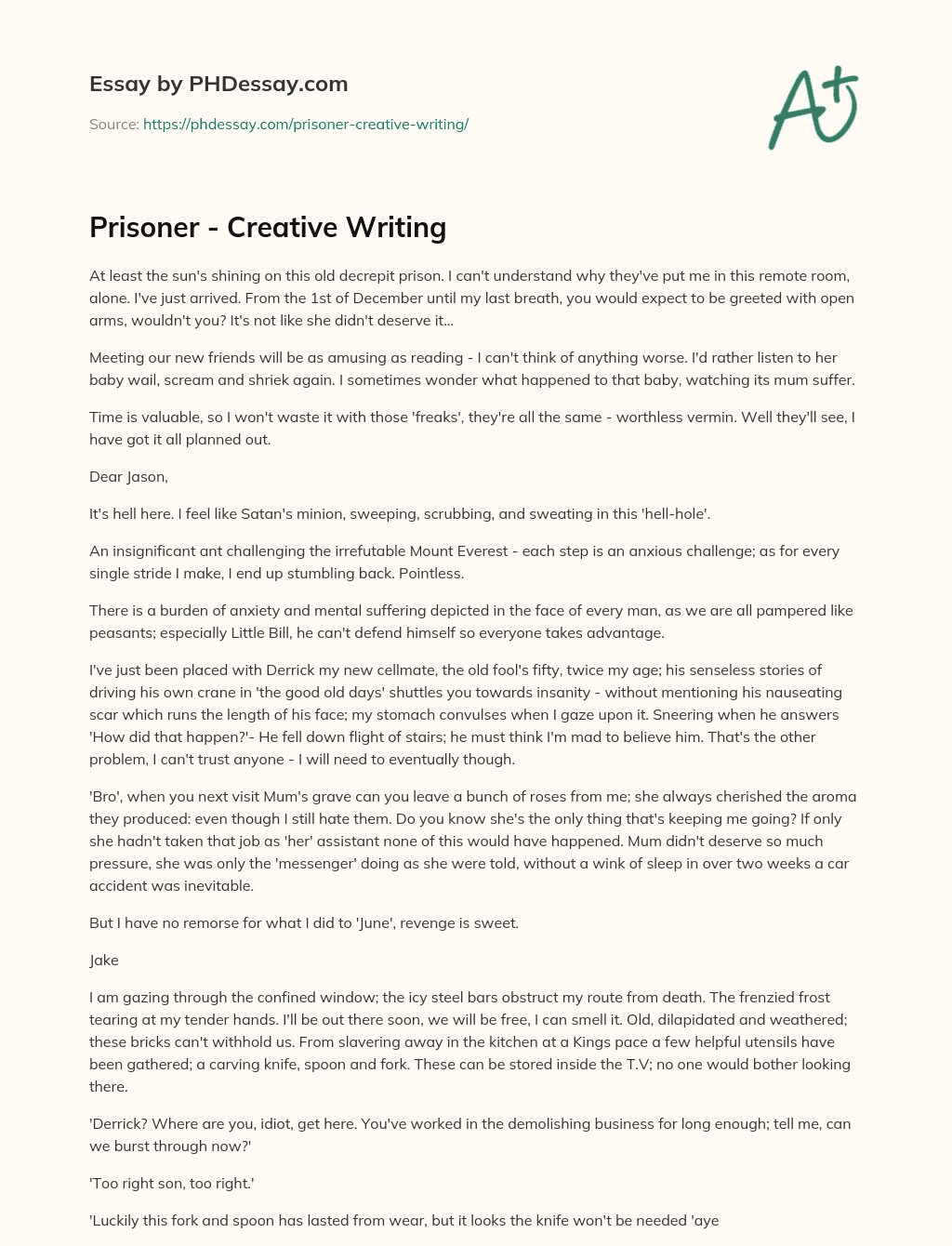 Prisoner - Creative Writing - PHDessay.com
