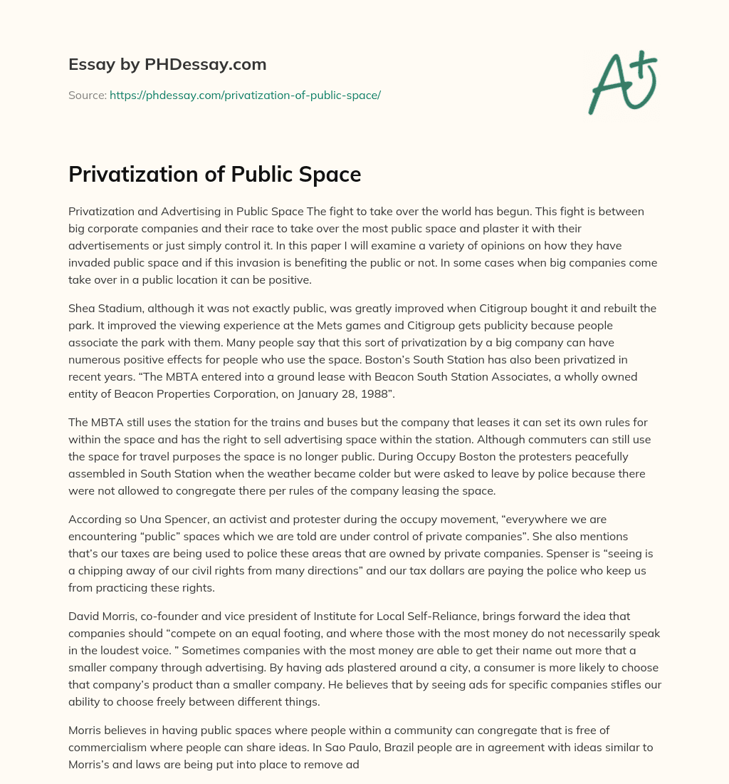 Privatization of Public Space - PHDessay.com