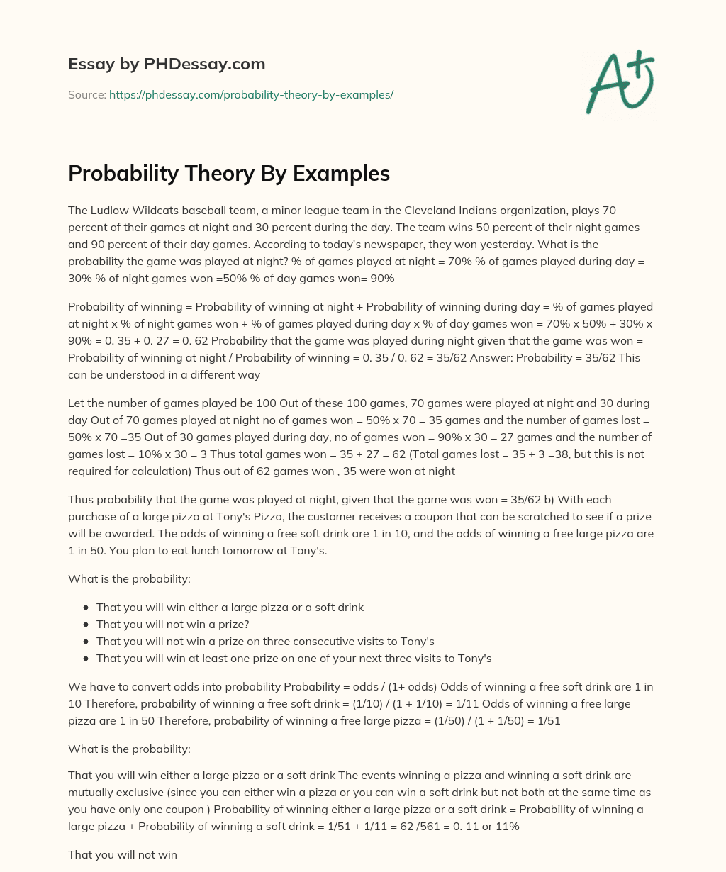 Probability Theory By Examples - PHDessay.com