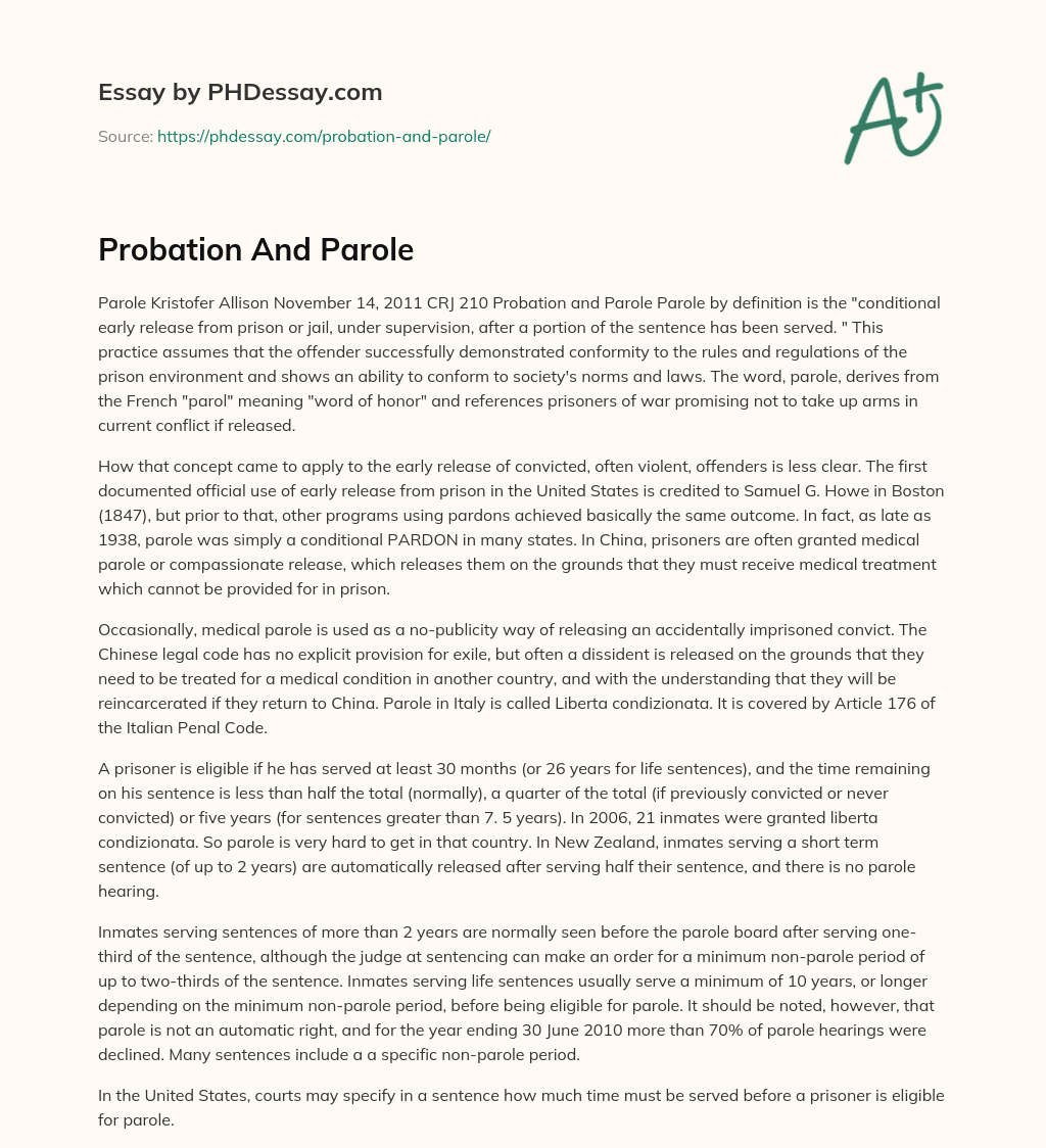 Probation And Parole - PHDessay.com