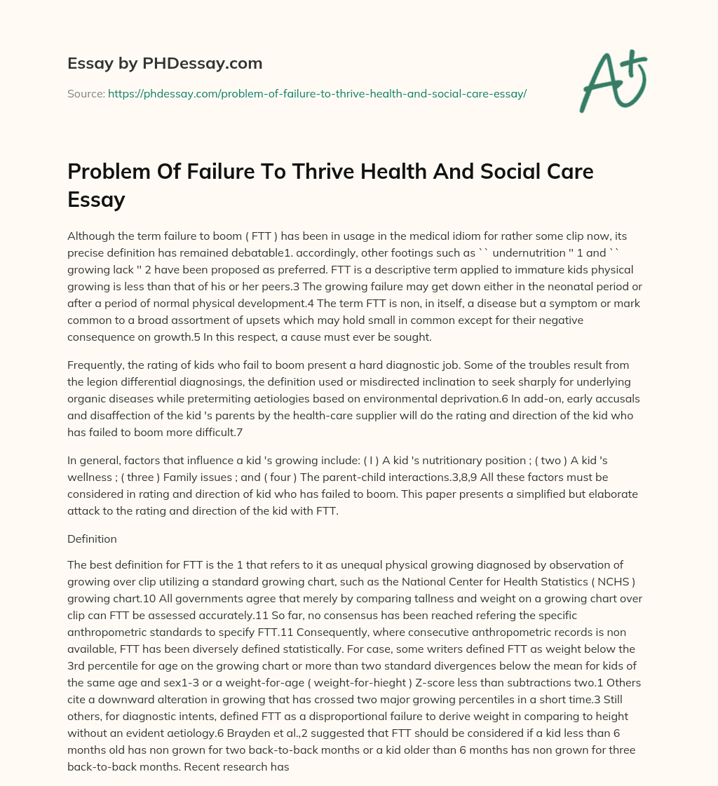 Problem Of Failure To Thrive Health And Social Care Essay - PHDessay.com