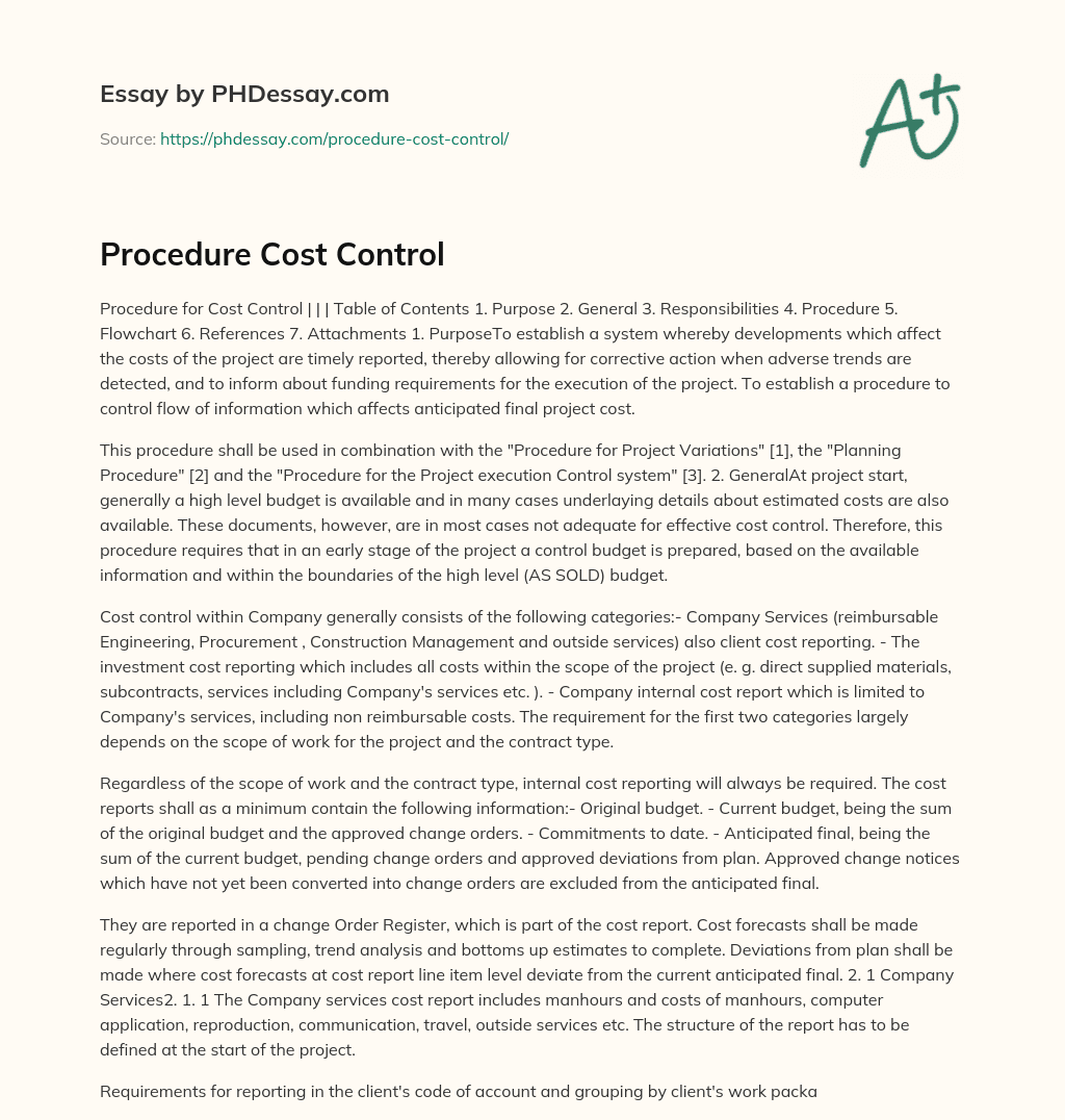 Procedure Cost Control - PHDessay.com