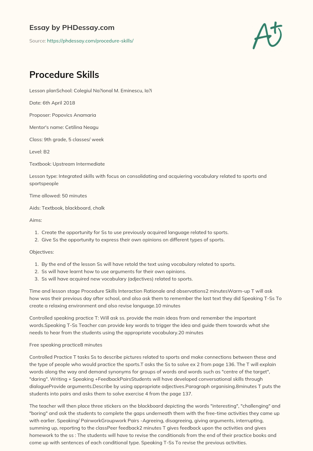 Procedure Skills (400 Words) - PHDessay.com