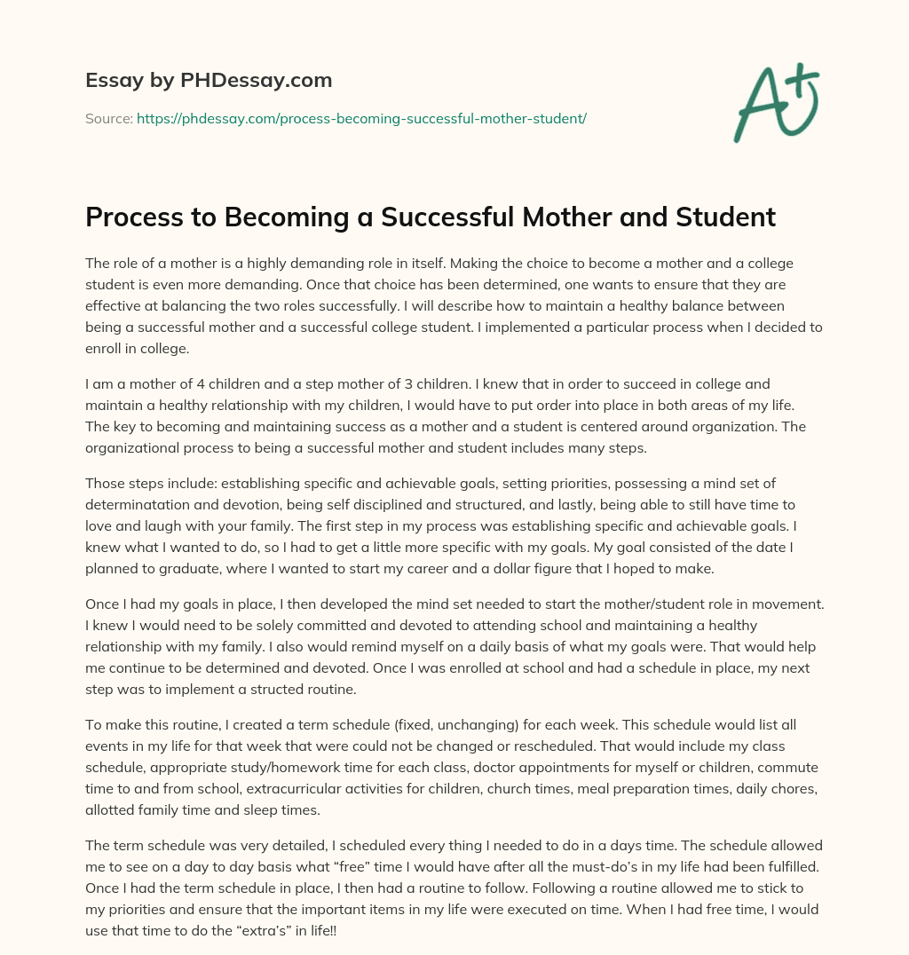 Process to Becoming a Successful Mother and Student - PHDessay.com