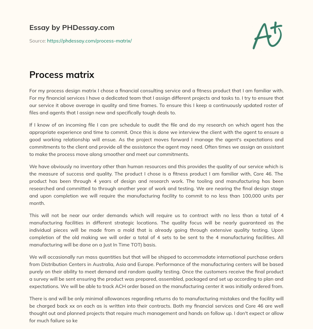 Process matrix (500 Words) - PHDessay.com