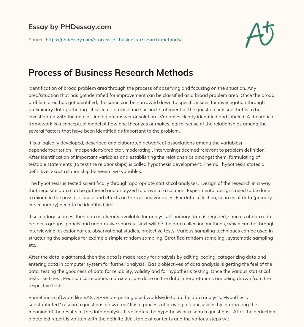 Process of Business Research Methods (500 Words) - PHDessay.com