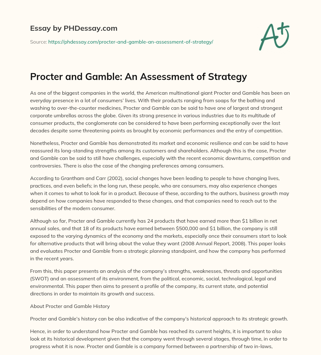 Procter and Gamble: An Assessment of Strategy - PHDessay.com