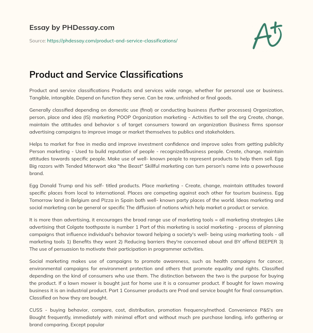 Product and Service Classifications - PHDessay.com