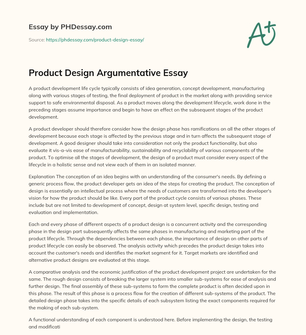 Product Design Argumentative Essay - PHDessay.com