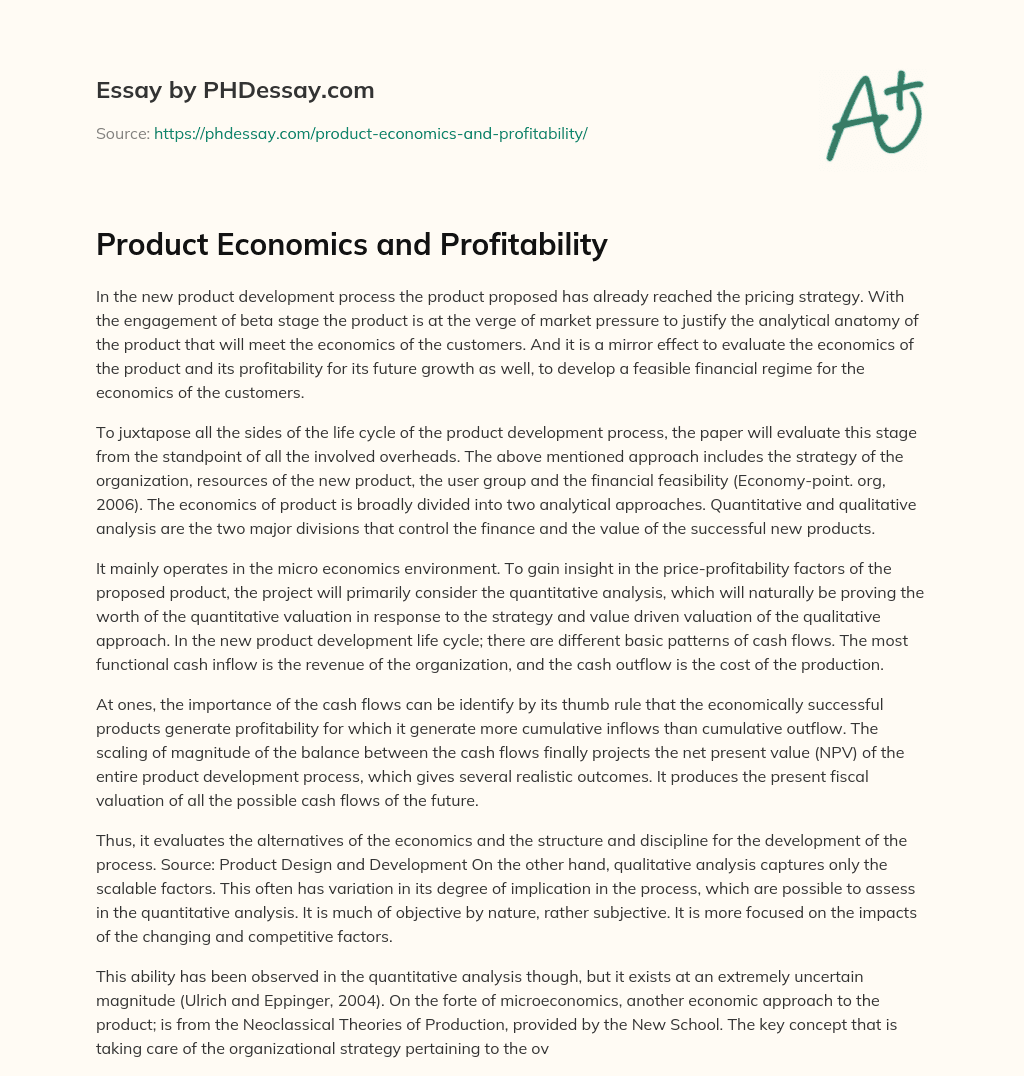Product Economics and Profitability - PHDessay.com