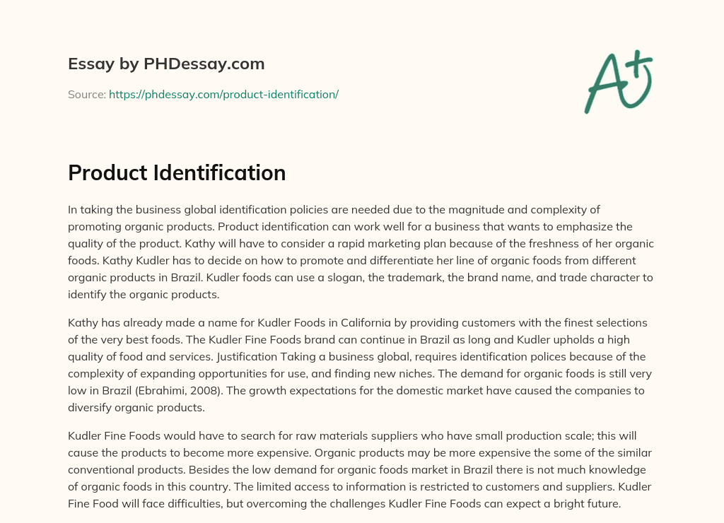 Product Identification (300 Words) - PHDessay.com