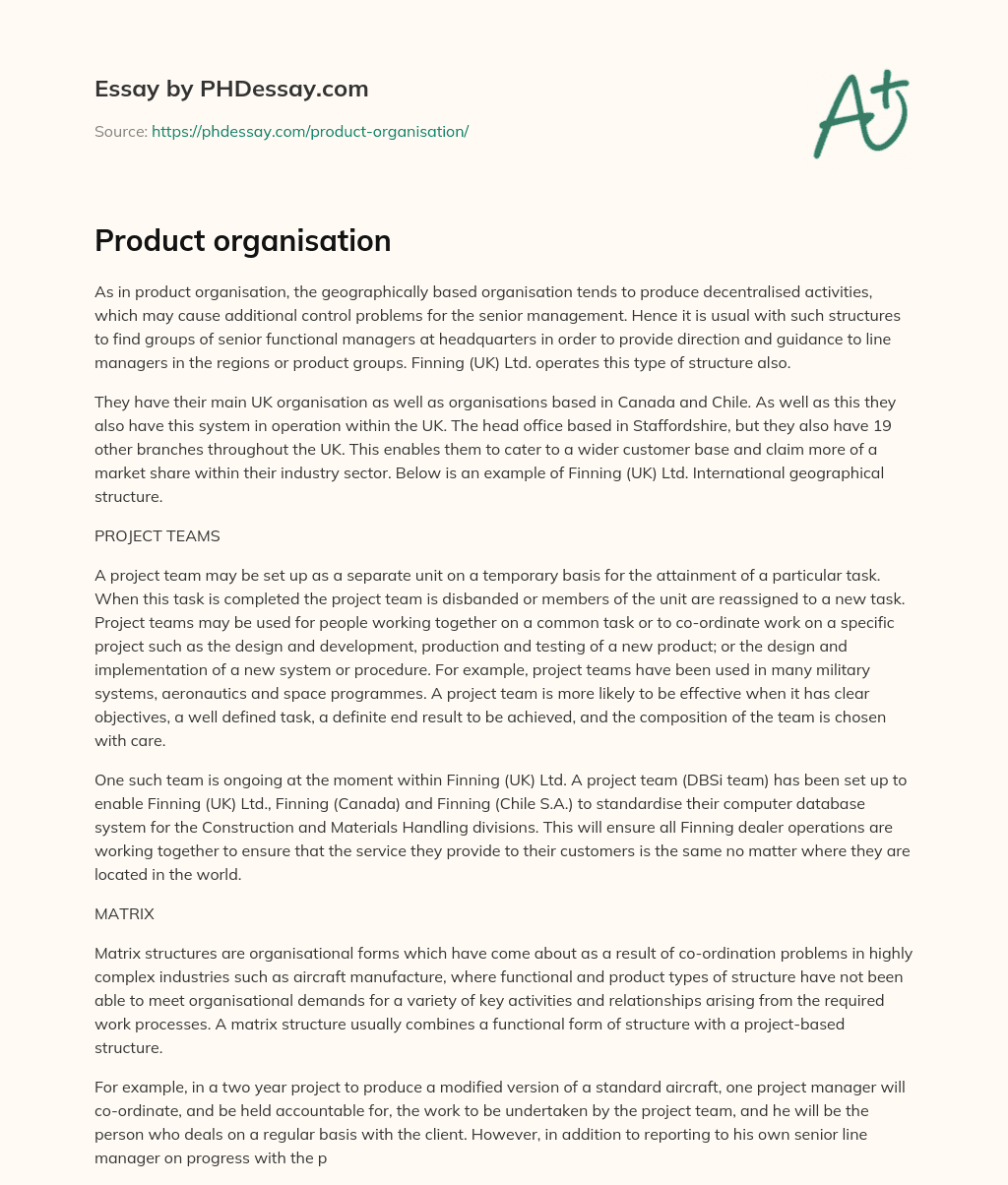 Product organisation - PHDessay.com