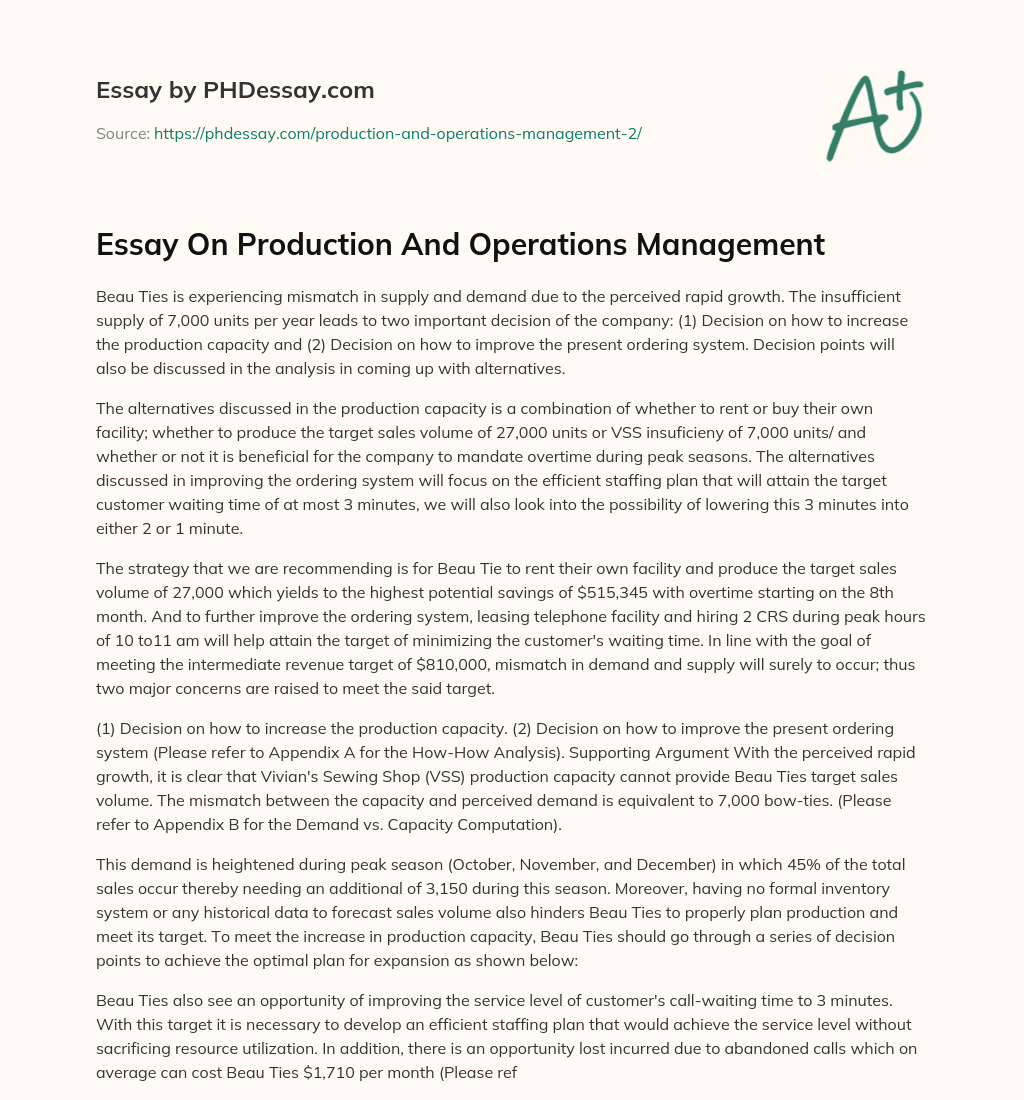 Essay On Production And Operations Management - PHDessay.com