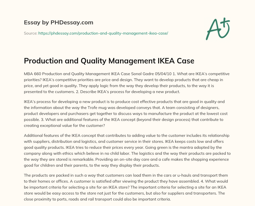 Production And Quality Management Ikea Case Case Study And Process ...