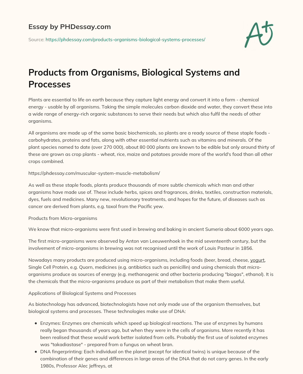 Products from Organisms, Biological Systems and Processes (600 Words ...