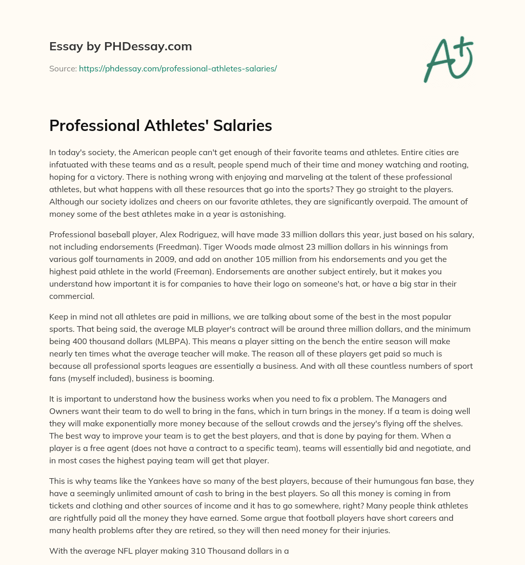 Professional Athletes' Salaries - PHDessay.com