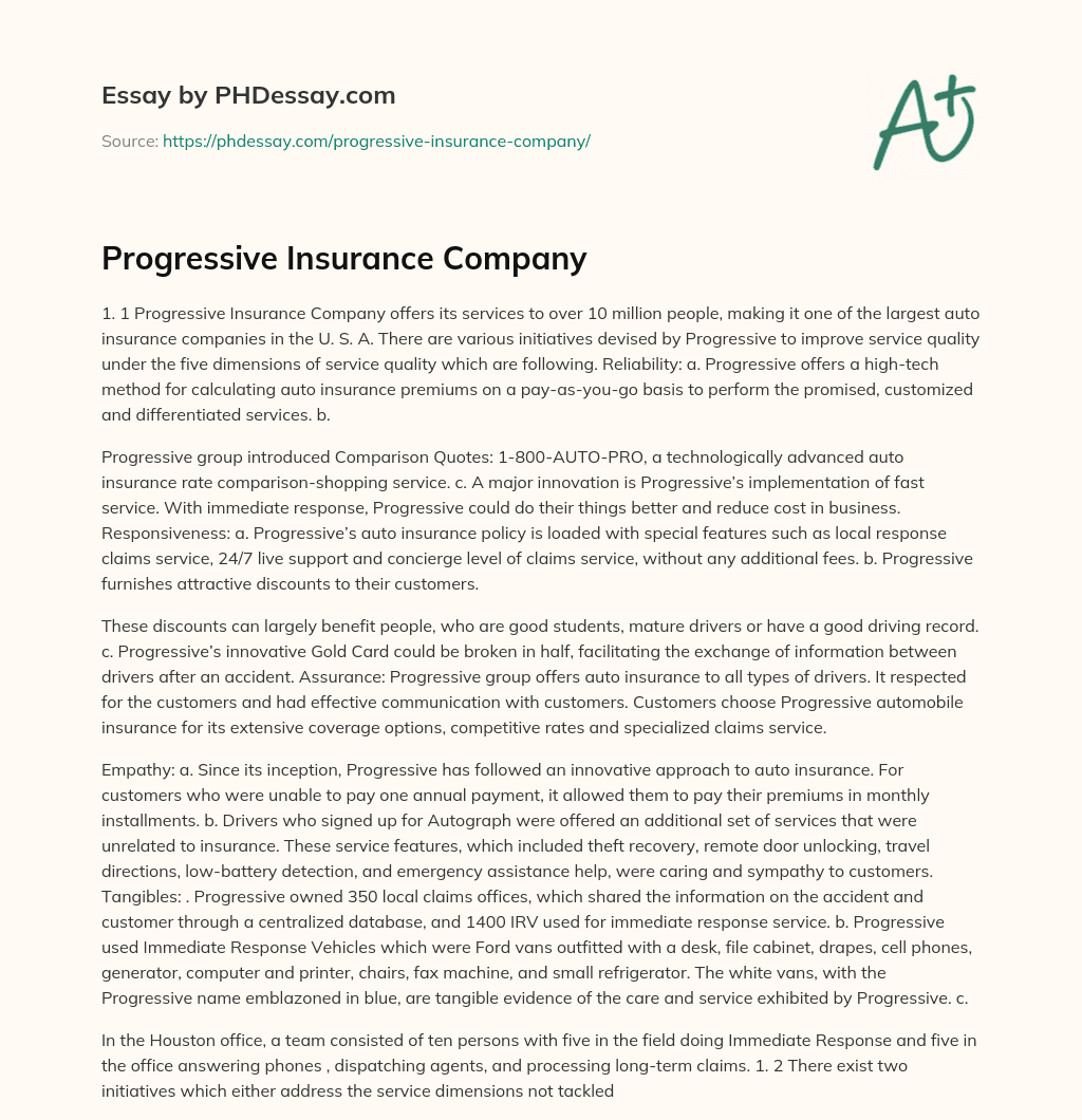 Progressive Insurance Company - PHDessay.com