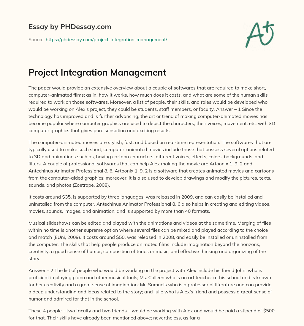 Project Integration Management (600 Words) - PHDessay.com