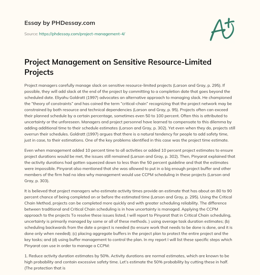 Project Management on Sensitive Resource-Limited Projects - PHDessay.com