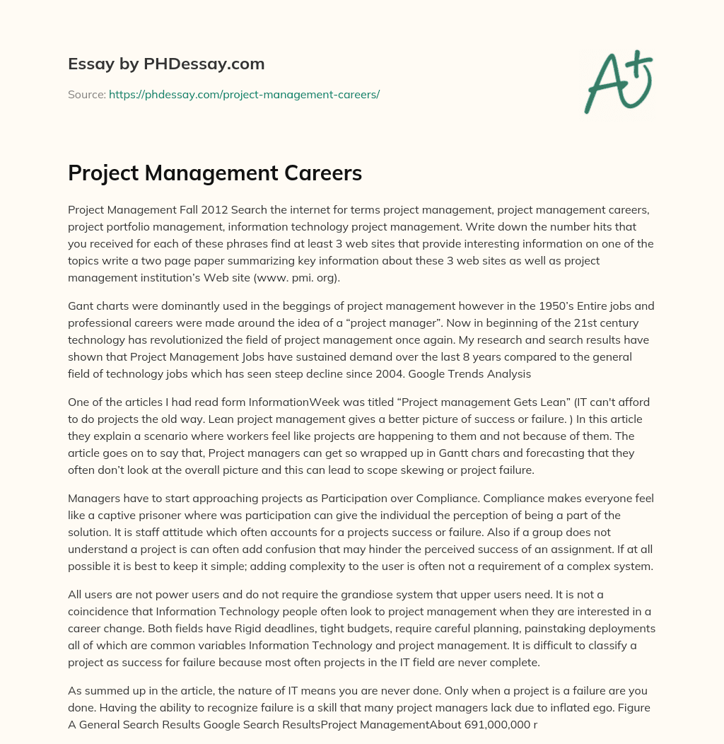 Project Management Careers (500 Words) - PHDessay.com
