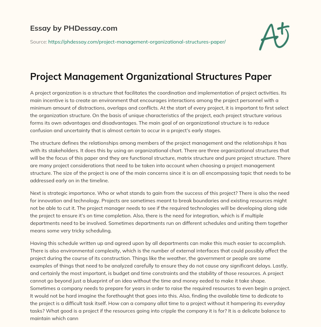 Project Management Organizational Structures Paper - PHDessay.com