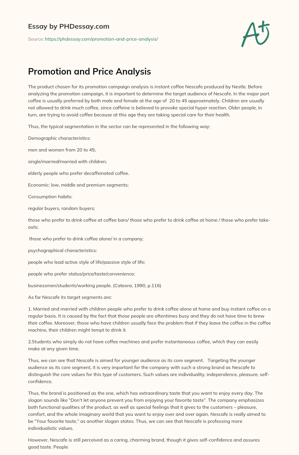 Promotion and Price Analysis - PHDessay.com