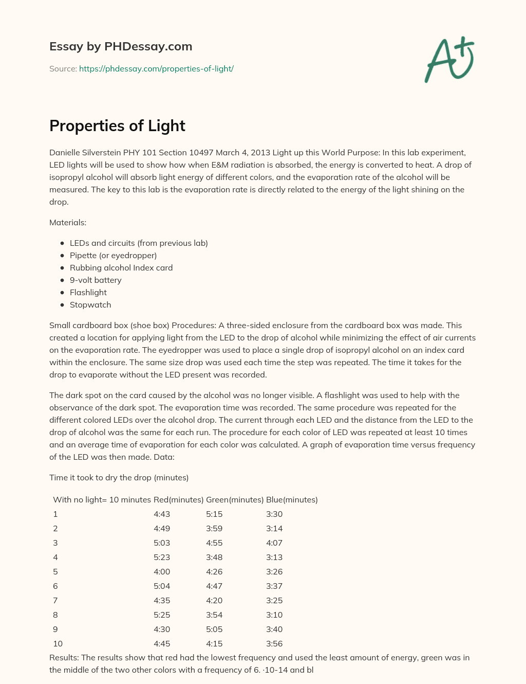 Properties of Light - PHDessay.com