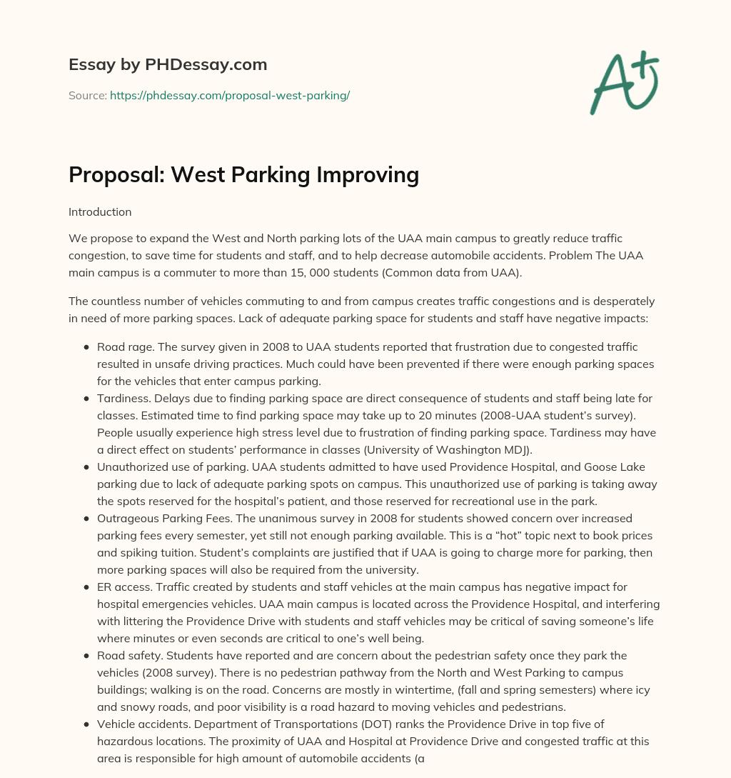 Proposal: West Parking Improving - PHDessay.com