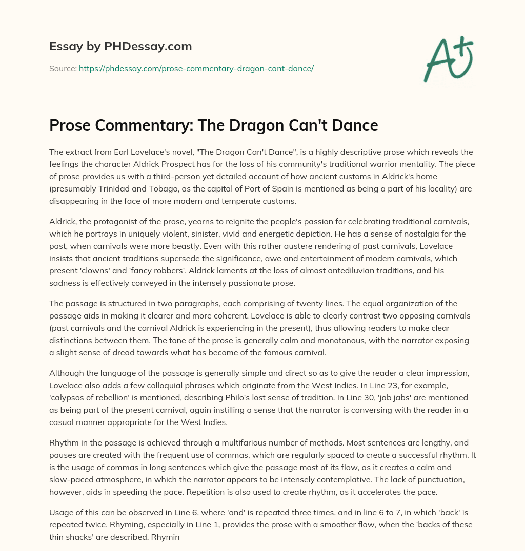 Prose Commentary: The Dragon Can't Dance - PHDessay.com