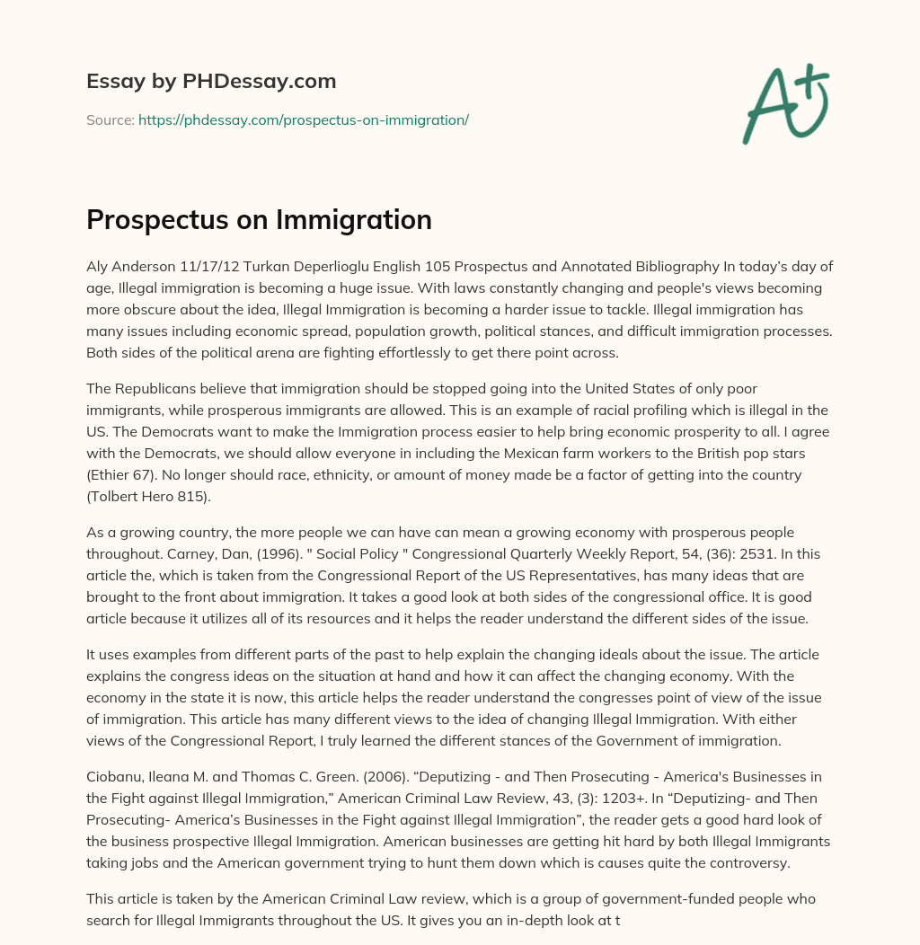 Prospectus on Immigration - PHDessay.com