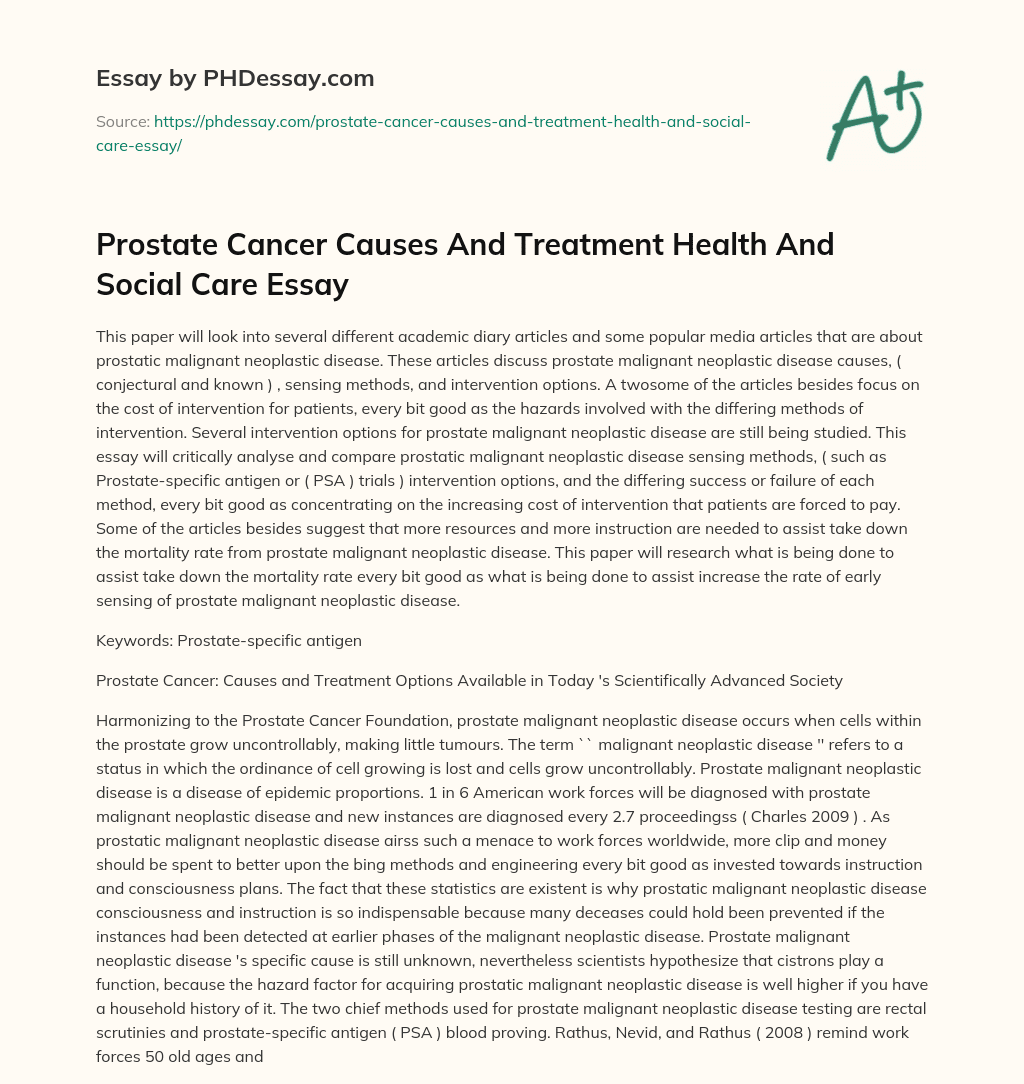 Prostate Cancer Causes And Treatment Health And Social Care Essay ...