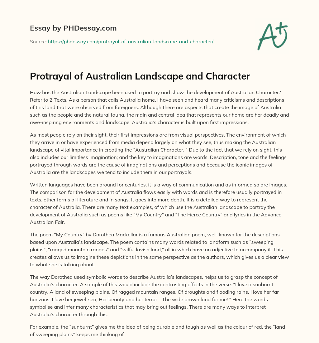 Protrayal of Australian Landscape and Character - PHDessay.com