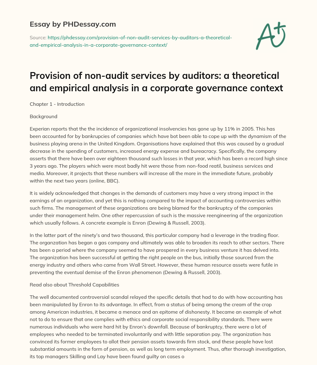 Provision of non-audit services by auditors: a theoretical and ...