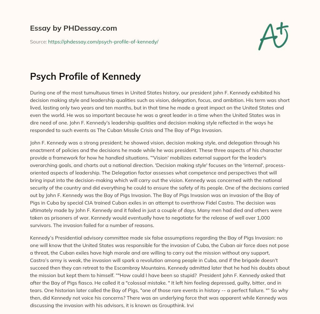 Psych Profile of Kennedy - PHDessay.com