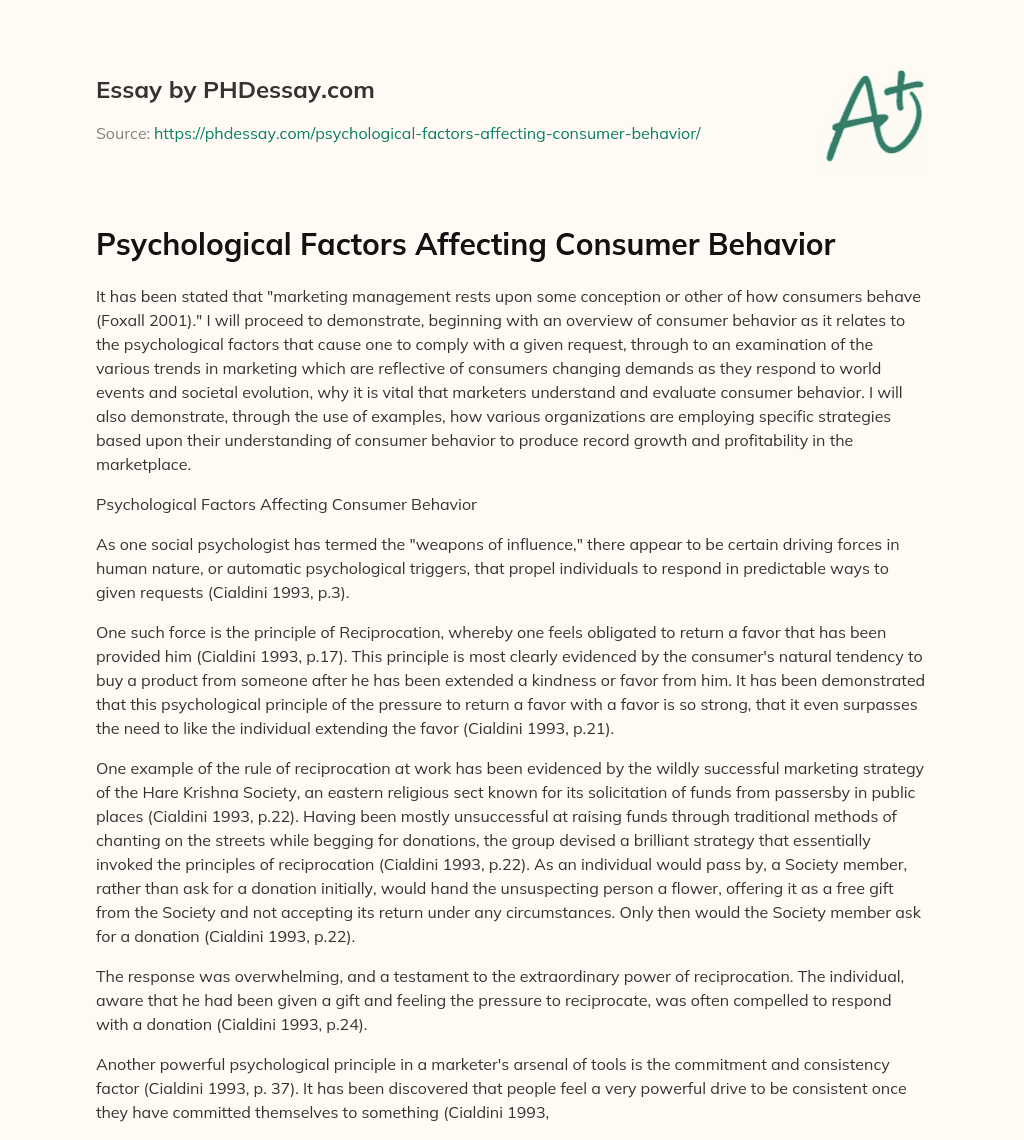 Psychological Factors Affecting Consumer Behavior - PHDessay.com