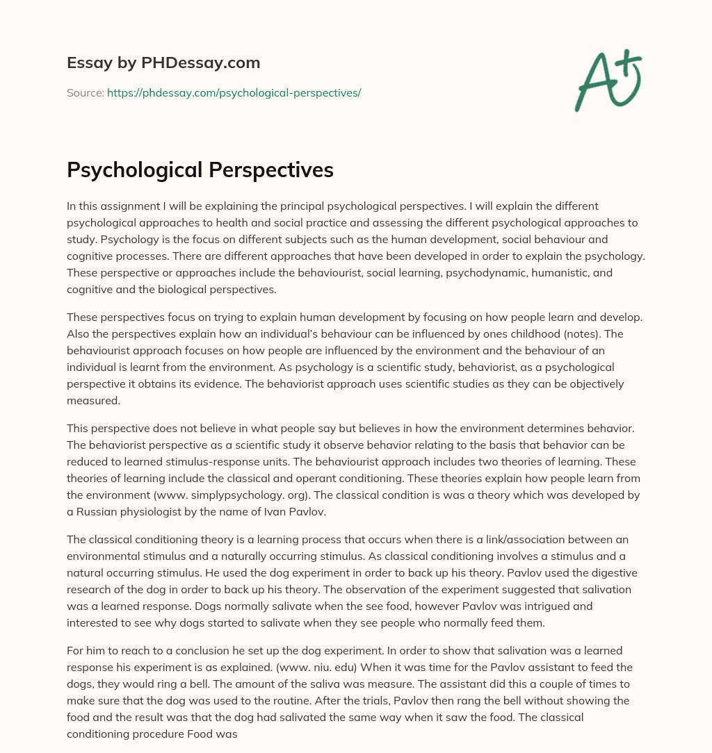 Psychological Perspectives - PHDessay.com