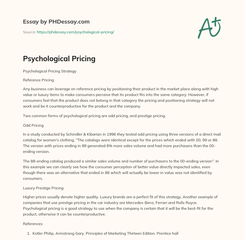 Psychological Pricing (300 Words) - PHDessay.com