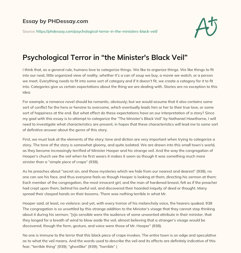 Psychological Terror in “the Minister's Black Veil” - PHDessay.com