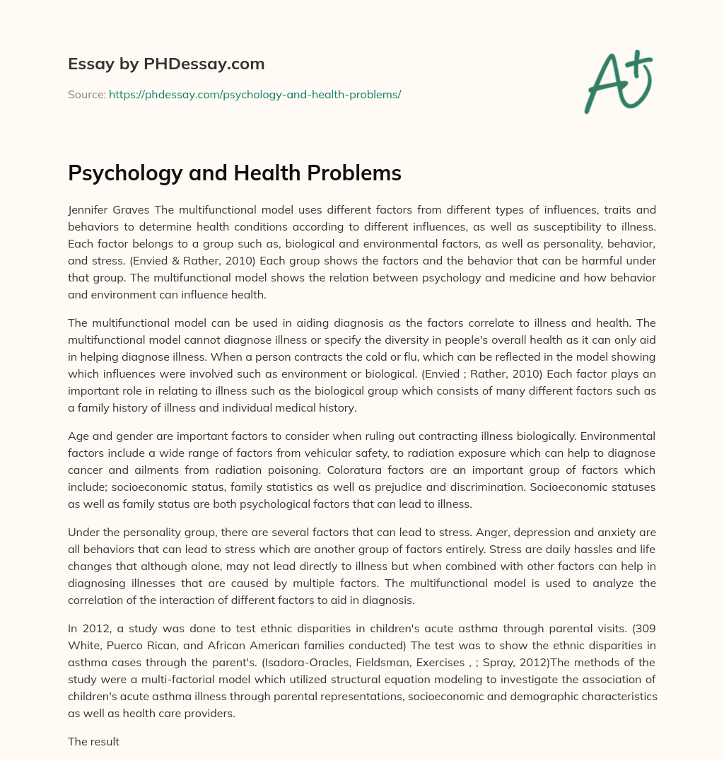 Psychology and Health Problems - PHDessay.com