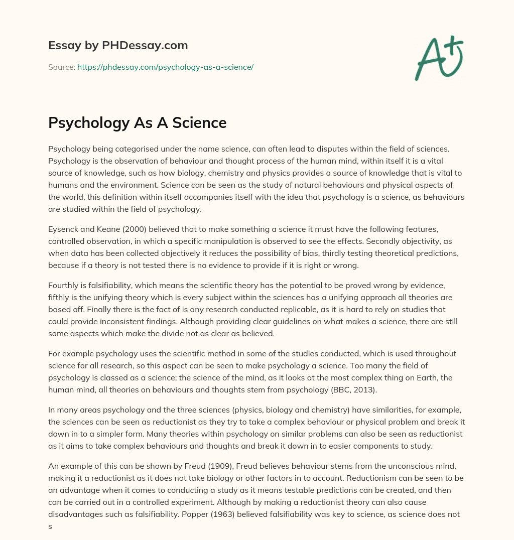 Psychology As A Science - PHDessay.com