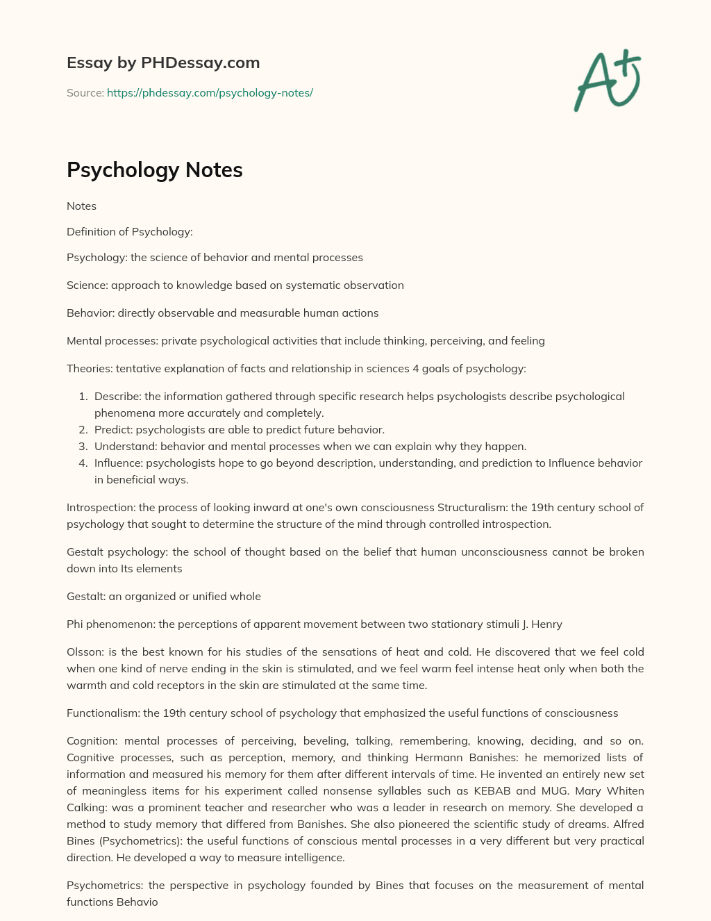 Psychology Notes - PHDessay.com