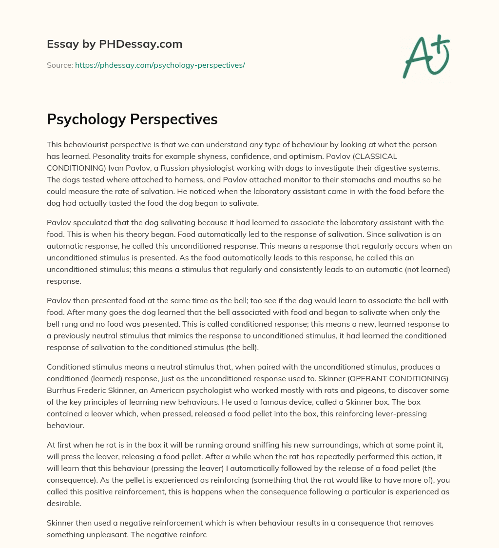 Psychology Perspectives - PHDessay.com