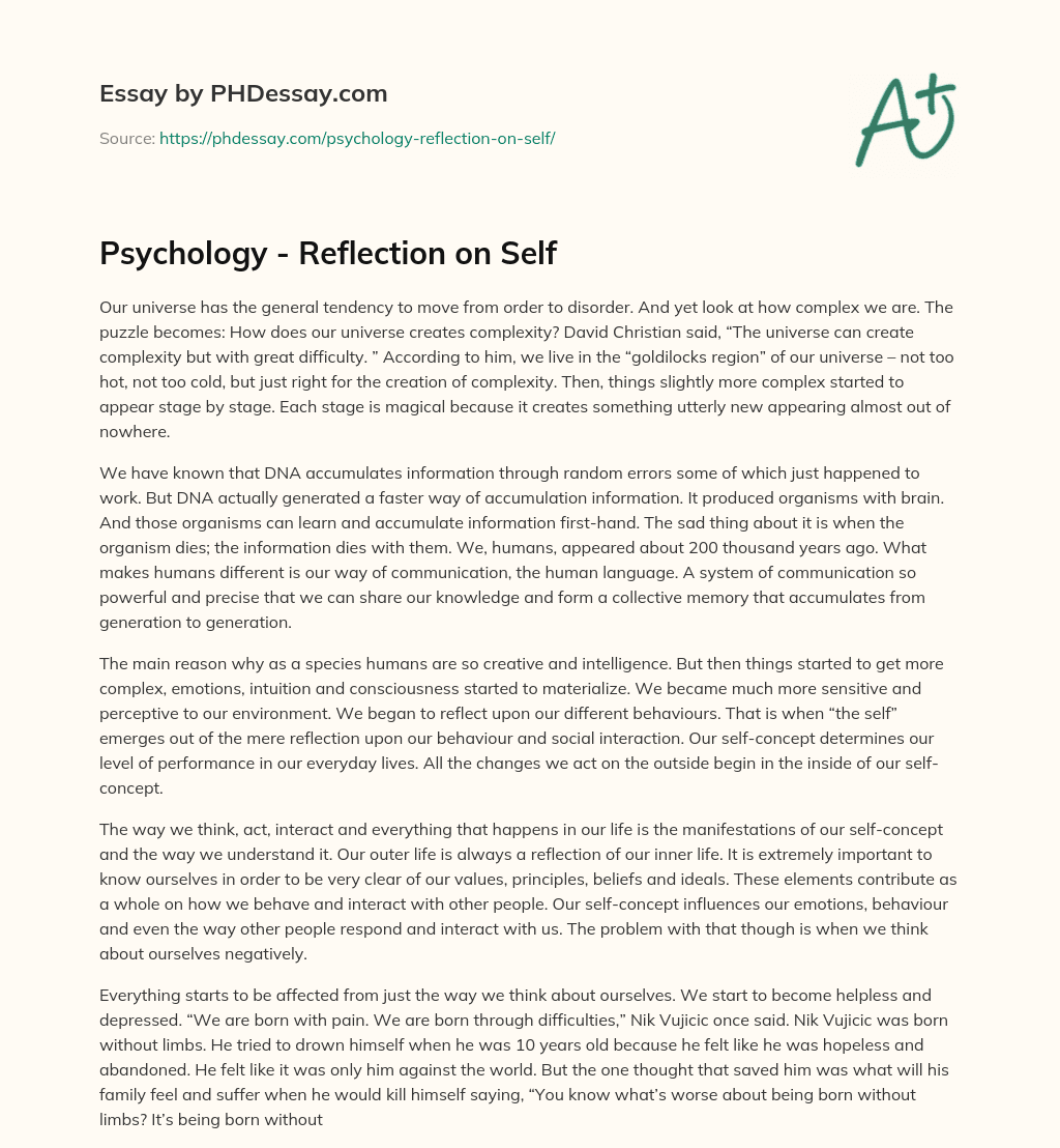 Psychology - Reflection on Self - PHDessay.com