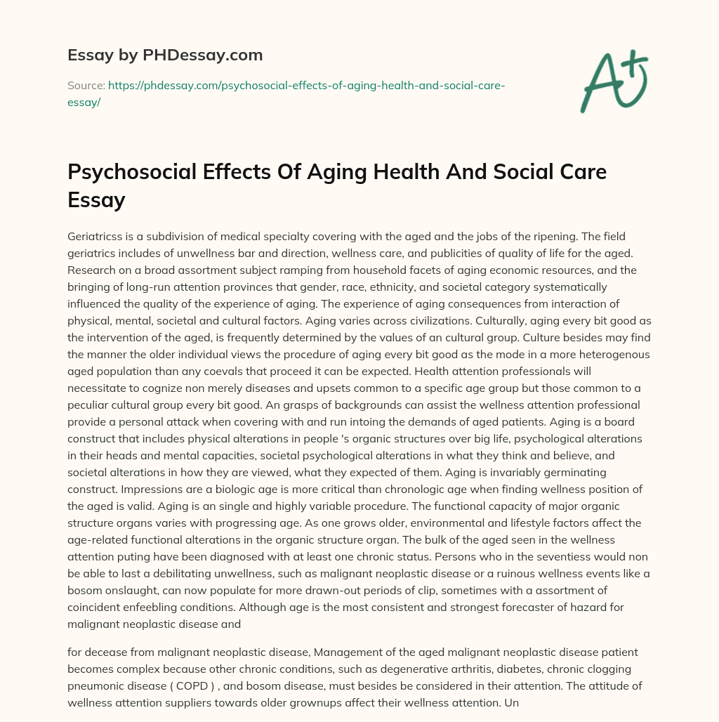 Psychosocial Effects Of Aging Health And Social Care Essay - PHDessay.com