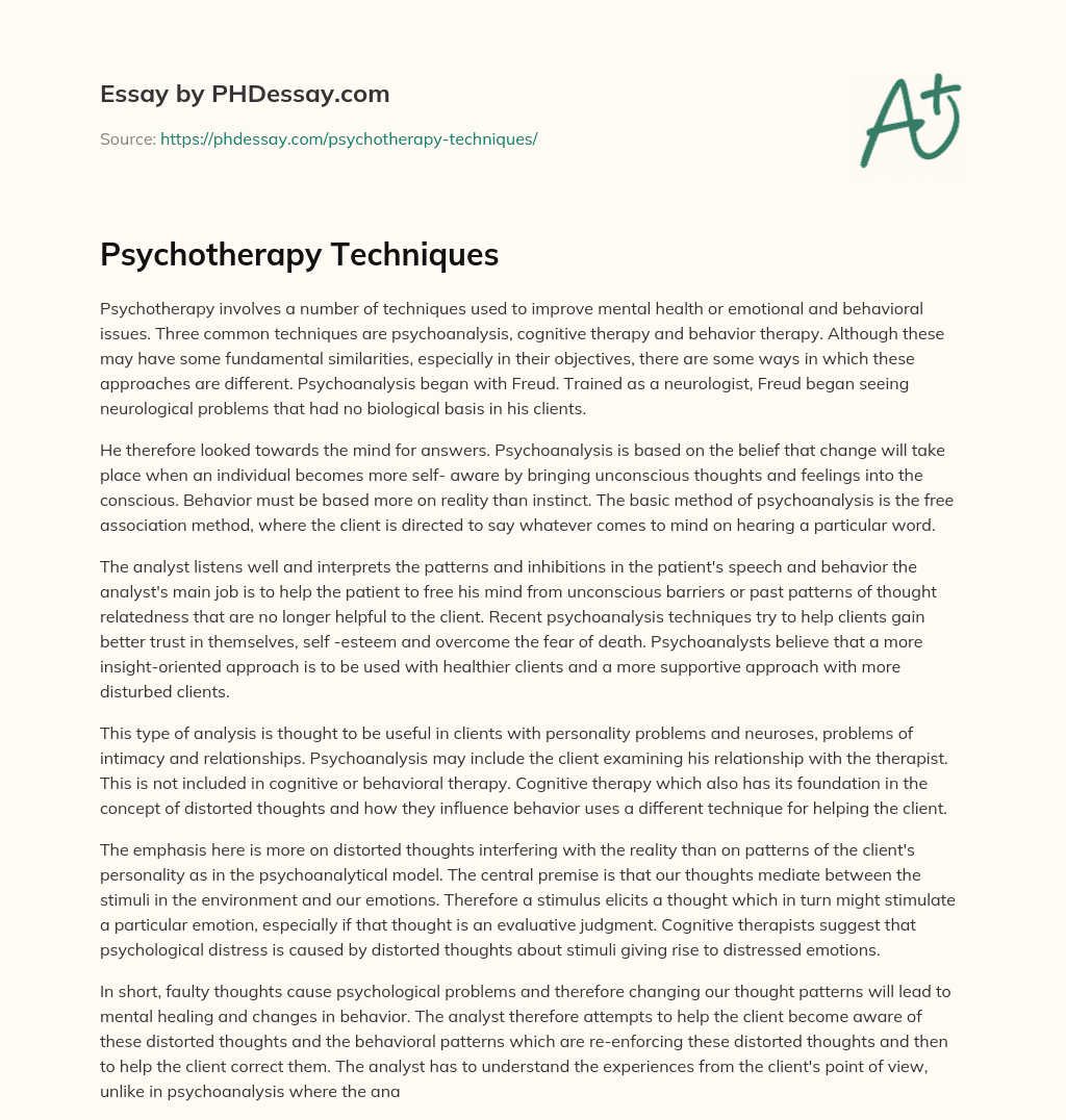 Psychotherapy Techniques - PHDessay.com