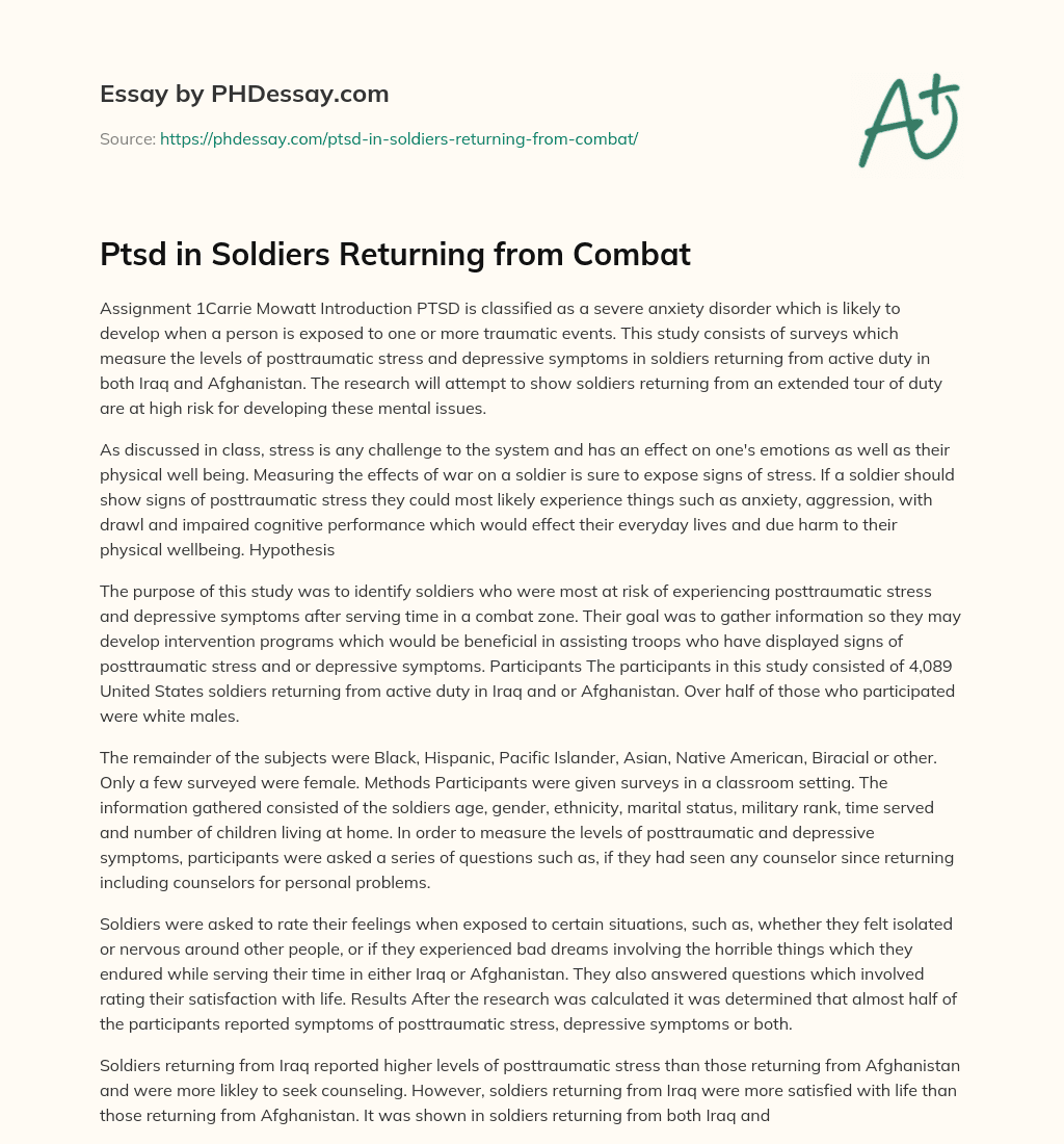 Ptsd in Soldiers Returning from Combat - PHDessay.com