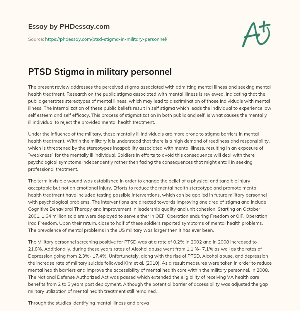 PTSD Stigma in military personnel - PHDessay.com