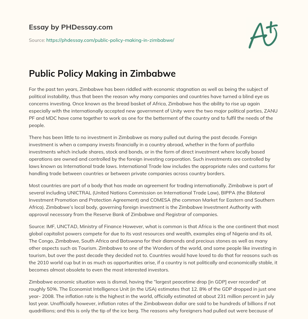 Public Policy Making in Zimbabwe - PHDessay.com