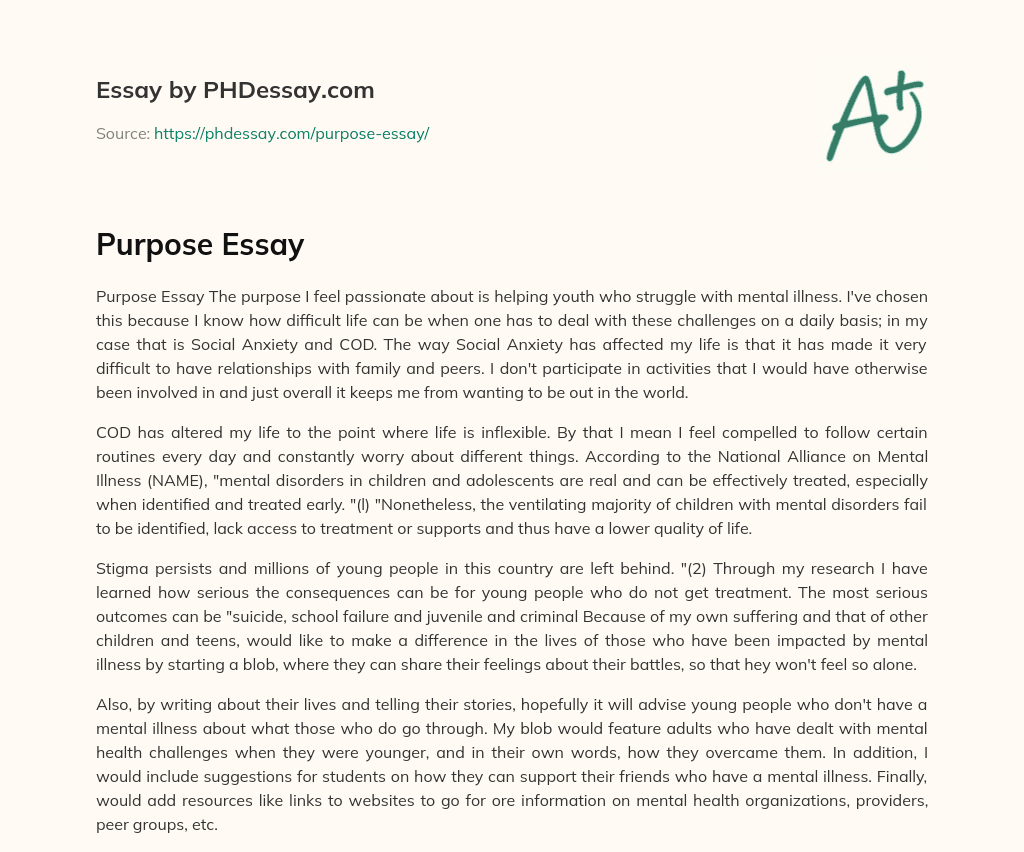 Purpose Essay (400 Words) - PHDessay.com