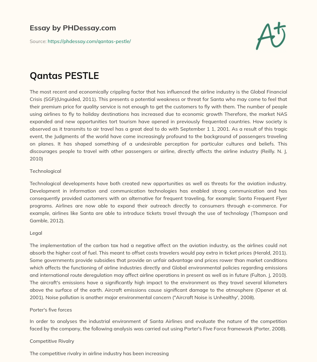 Qantas Pestle Analysis Example - PHDessay.com